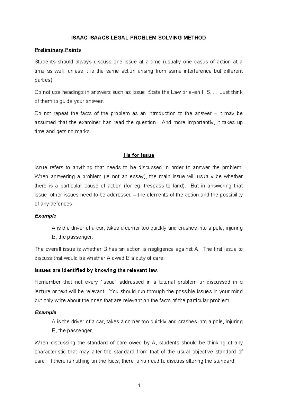 Isaac-Isaacs - reference system - ISAAC ISAACS LEGAL PROBLEM SOLVING METHOD Preliminary Points ...
