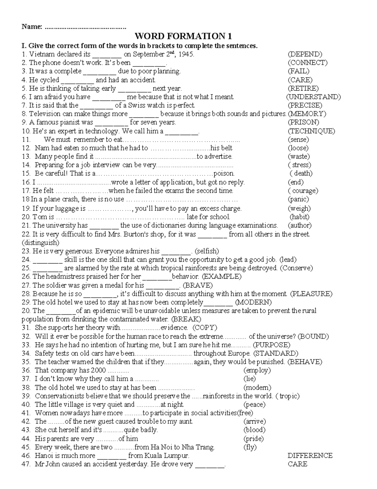 WORD FORMATION 1 - Exercises on Word Formation Techniques - Studocu