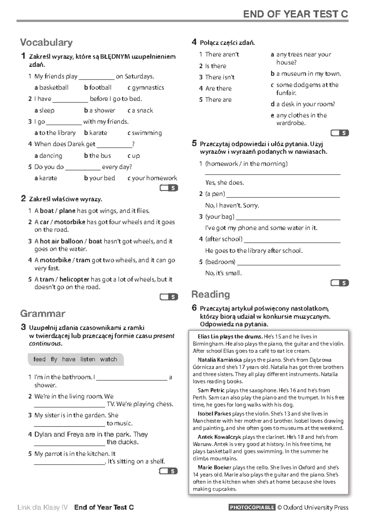 L4 End of Year Test C - Vocabulary and Grammar Exercises - Studocu