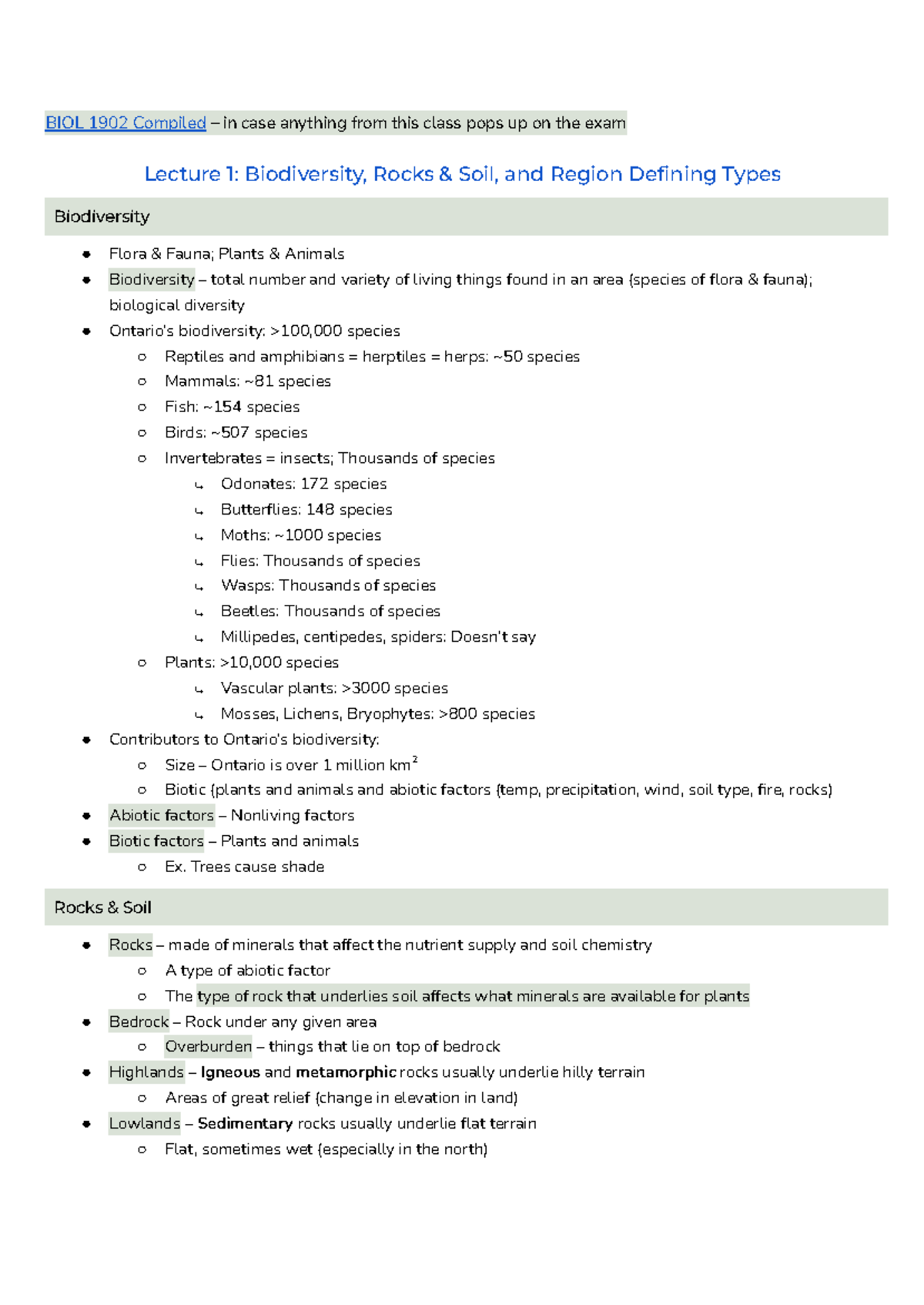 BIOL2903 Final Exam Study Notes: Biodiversity & Ecological Regions ...