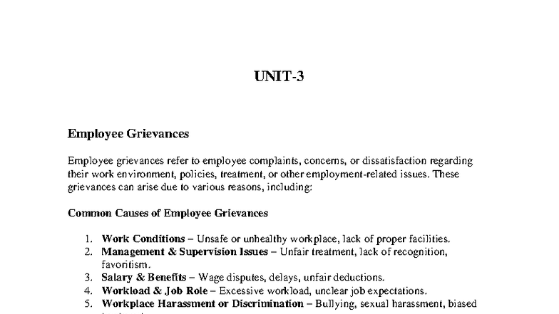 ERE Unit 3 - Employee Grievances and Industrial Discipline Notes - Studocu