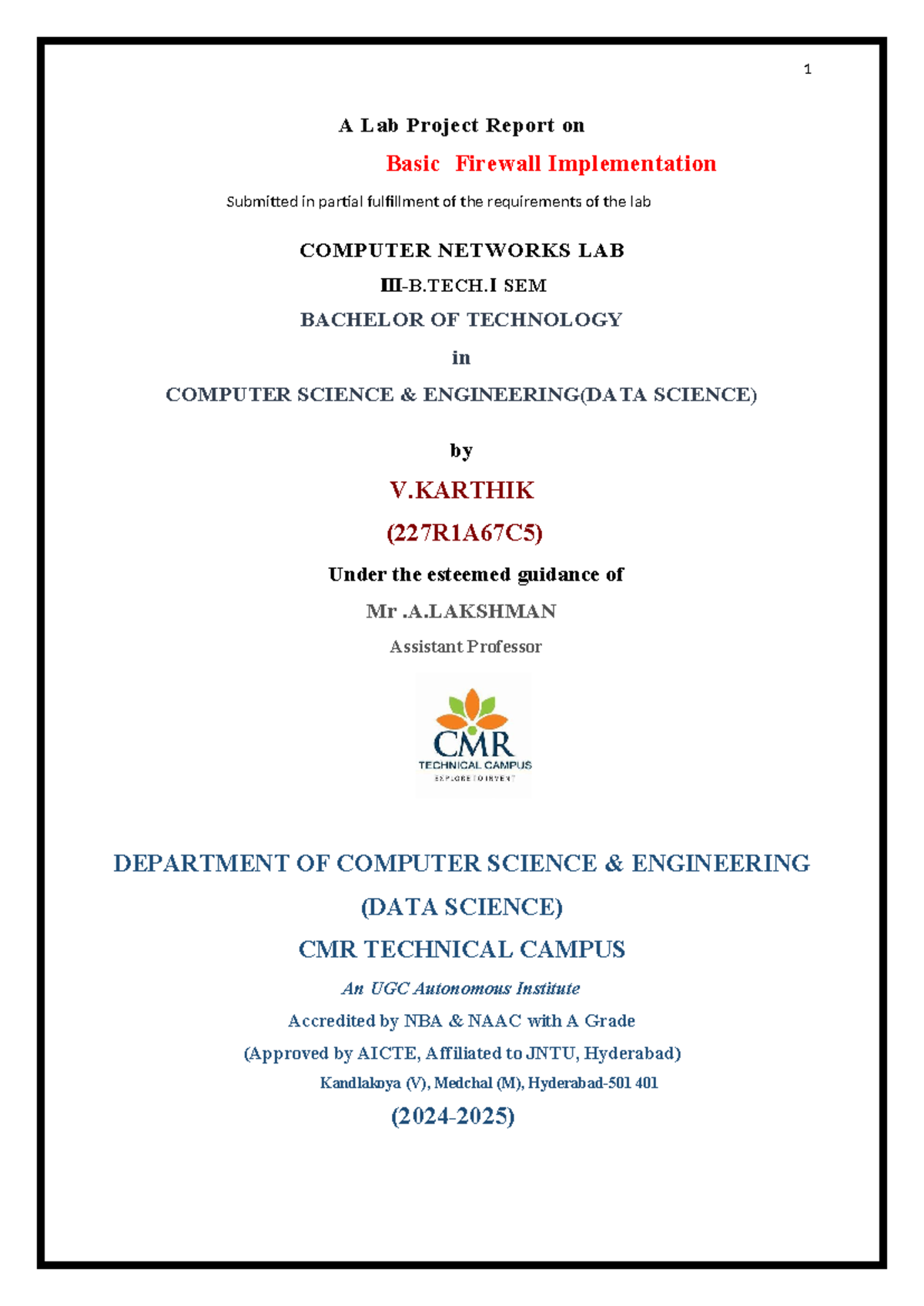 C5 CN Project - ajlw - A Lab Project Report on Basic Firewall Implementation Submitted in ...