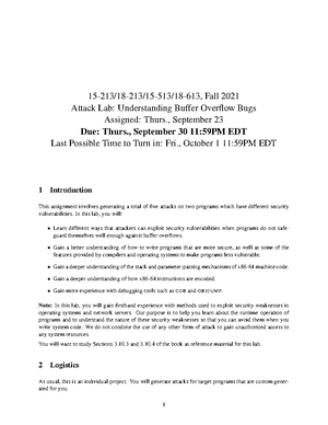 Attacklab - Attack lab handout - 15-213, Fall 20xx The Attack Lab: Understanding Buffer Overflow ...