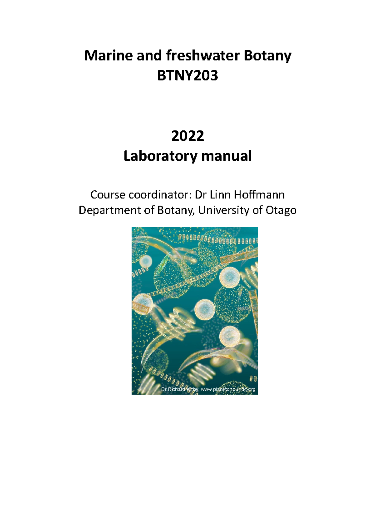 BTNY203 Lab Manual: Freshwater & Marine Botany 2022 Guide - Studocu