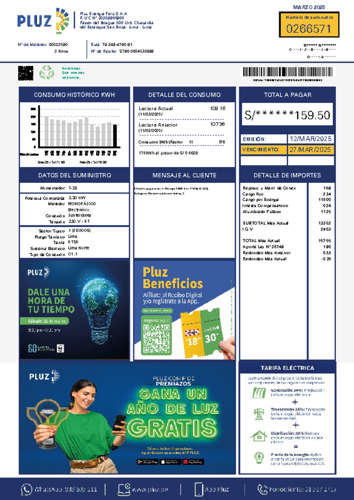 Recibo de Consumo Energético - MARZO 2025 - Pluz Energía Perú S.A.A ...