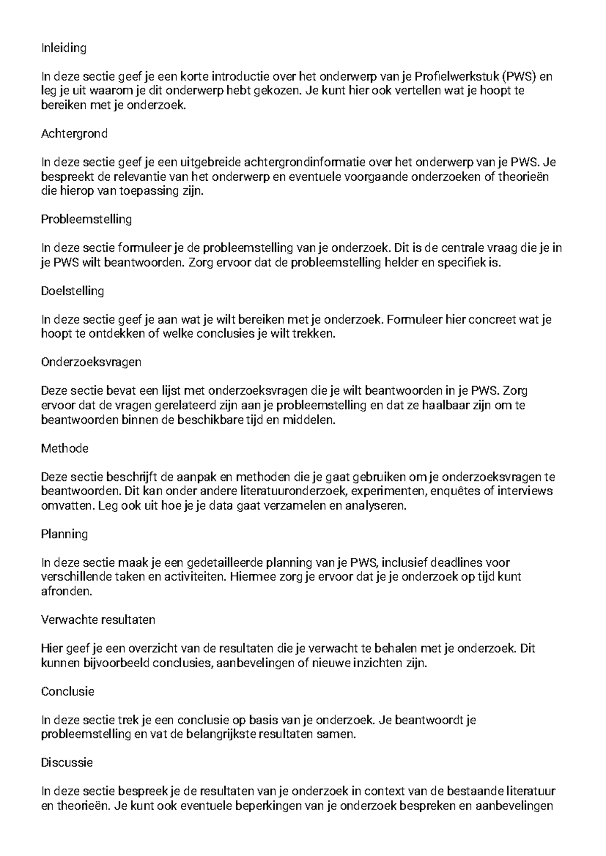PWS Inleiding en Structuur: Voorbeeld van Onderzoeksopzet - Studeersnel