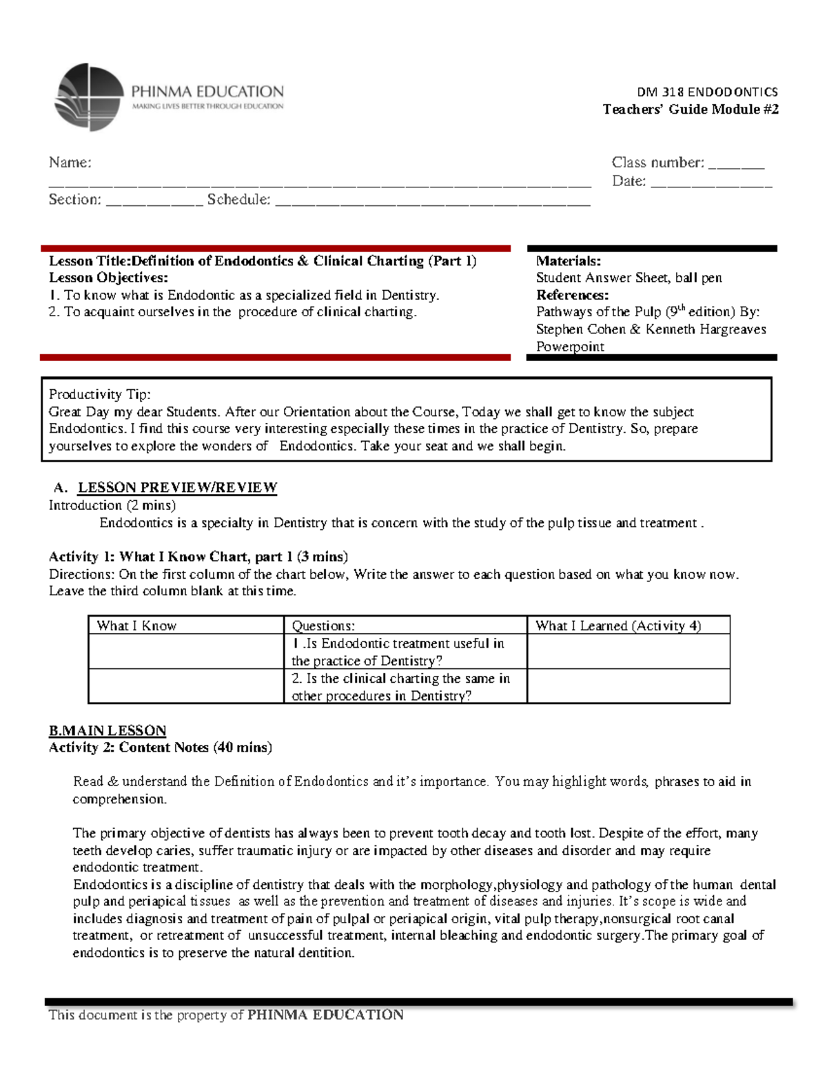 Endodontics Overview & Clinical Charting Guide (Module 2) - Studocu