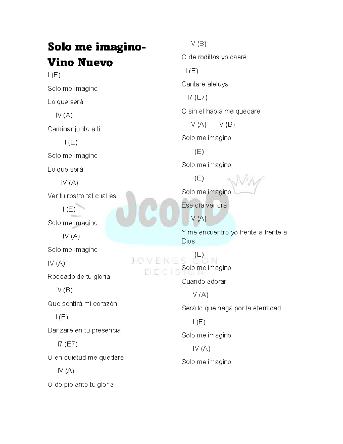 Canciones de Jcon D - Jeje (E) y V (B) para Adoración y Reflexión - Studocu