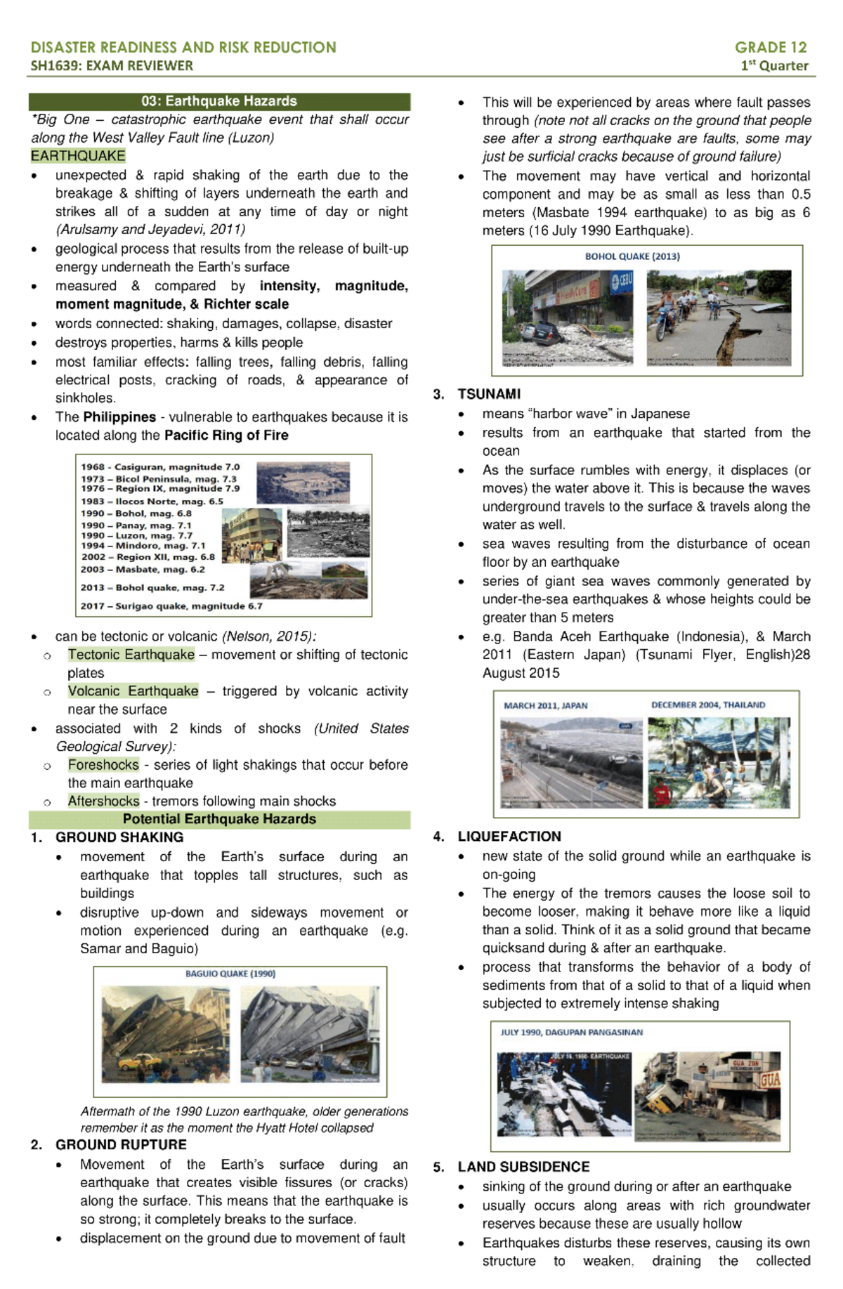 earthquake hazards - Disaster Readiness and Risk Reduction - Studocu