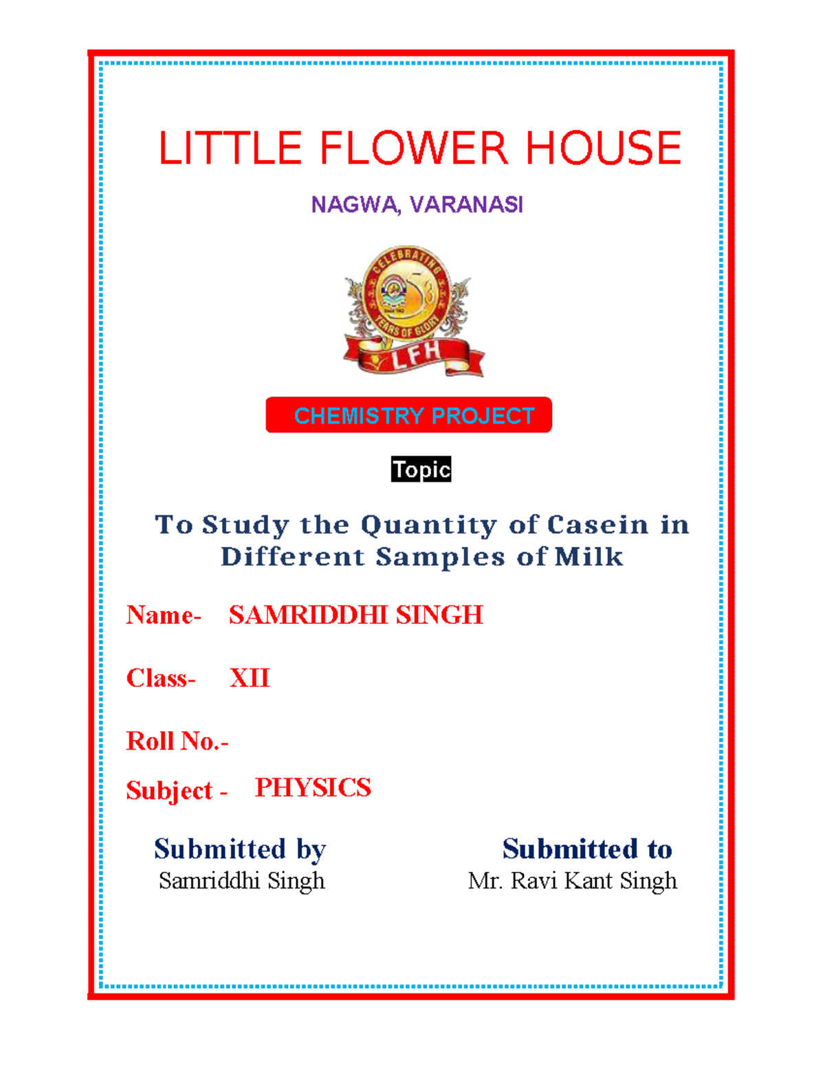 Chemistry Project: Casein Quantity in Milk Samples - LFH XII - Studocu