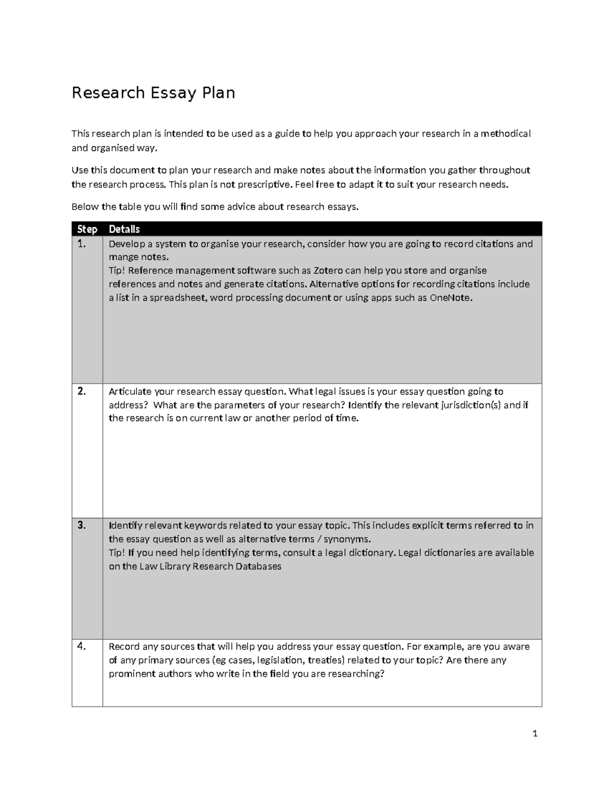 Research Essay Plan Guide for Effective Legal Research - Studocu