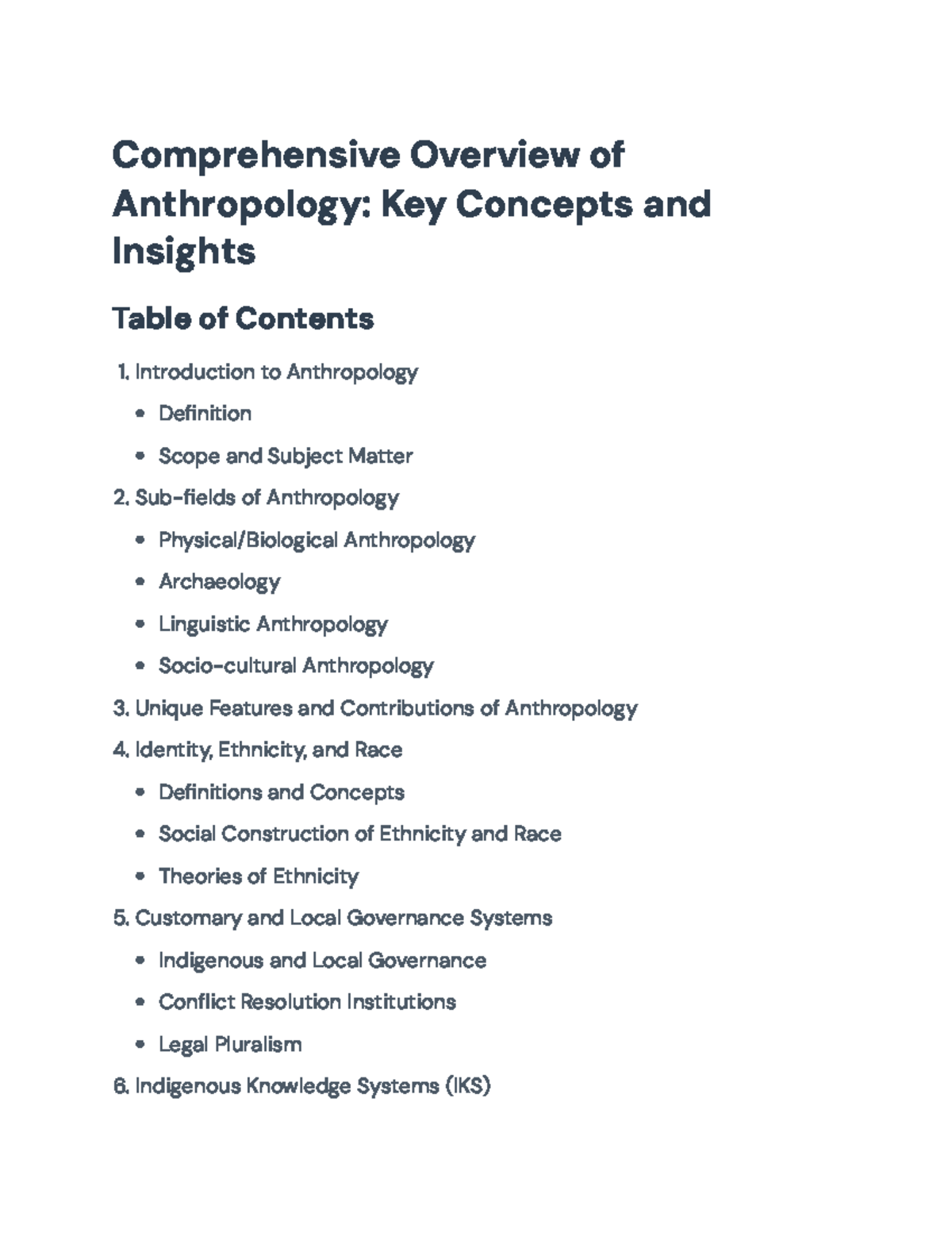 Overview of Anthropology: Key Concepts and Social Insights ...