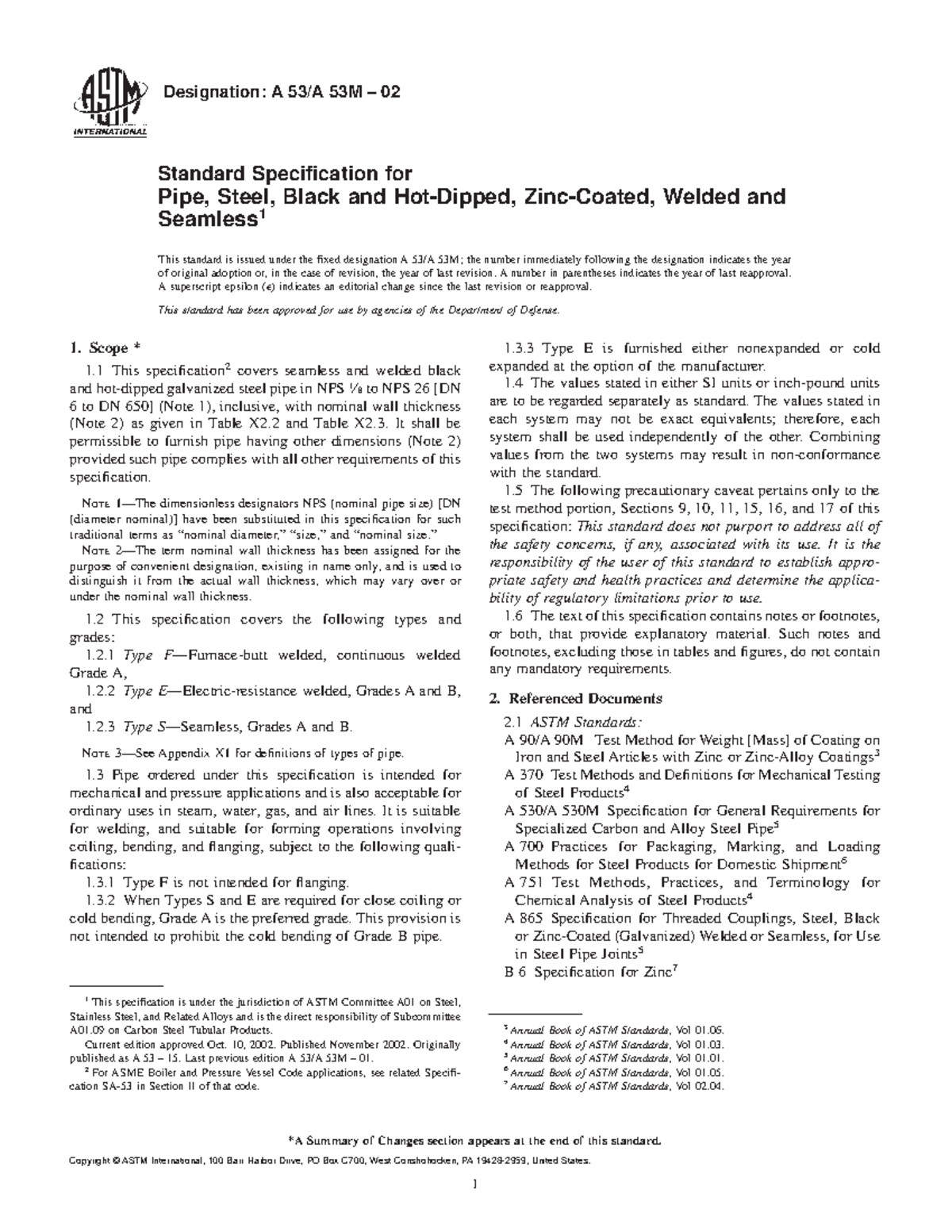 ASTM-A53 Specification for Steel Pipe: Types and Applications - Studocu