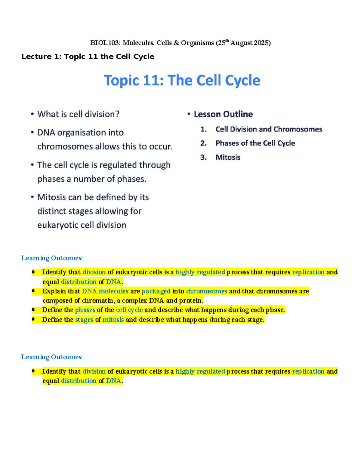 BIOL103: Week 6 Lecture Notes on the Cell Cycle and Cancer - Studocu