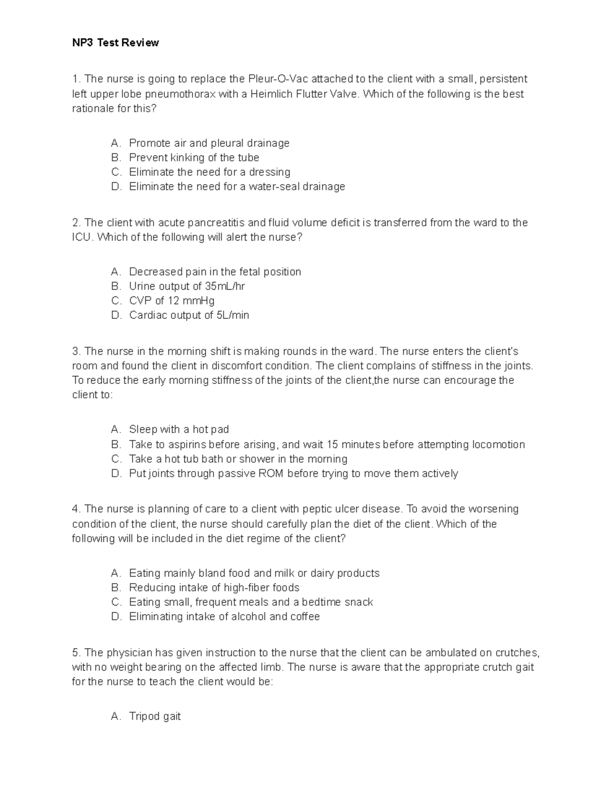 NP3-Nursing Test Review - Practice Questions and Answers - Studocu