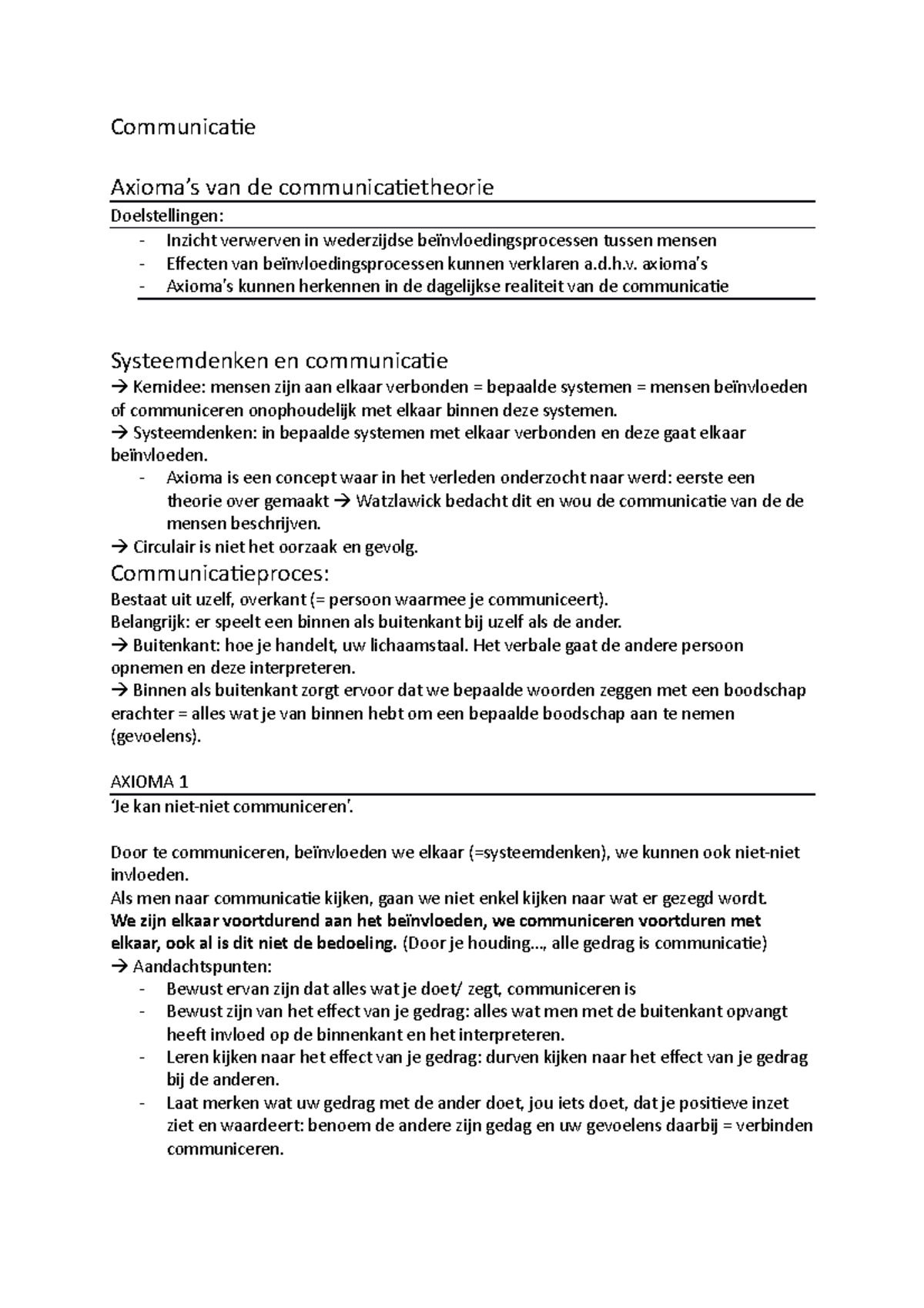 Axiomas - Communicatie Axioma’s van de communicatietheorie ...