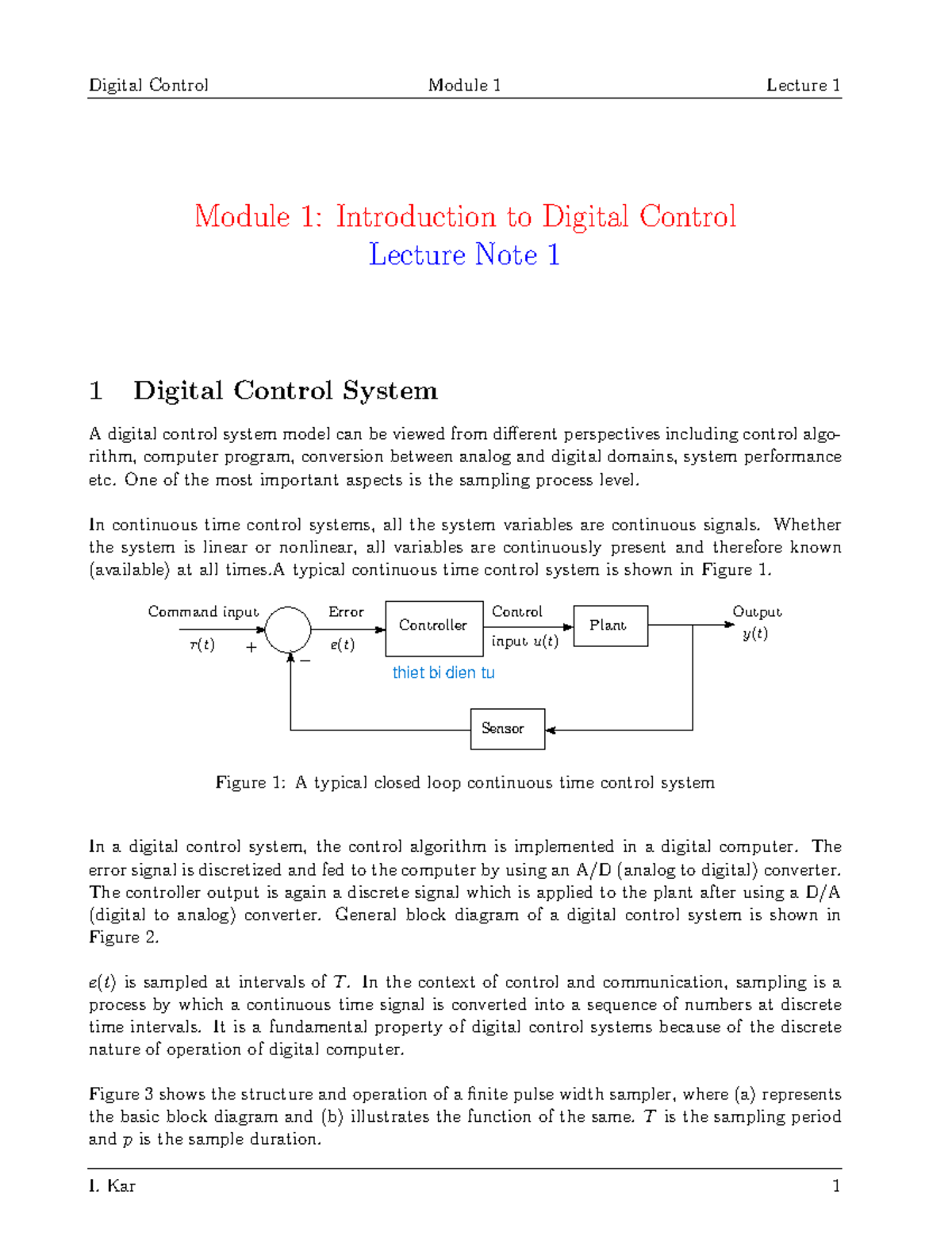 Digital control system - One of the most important aspects is the sampling process level. In ...