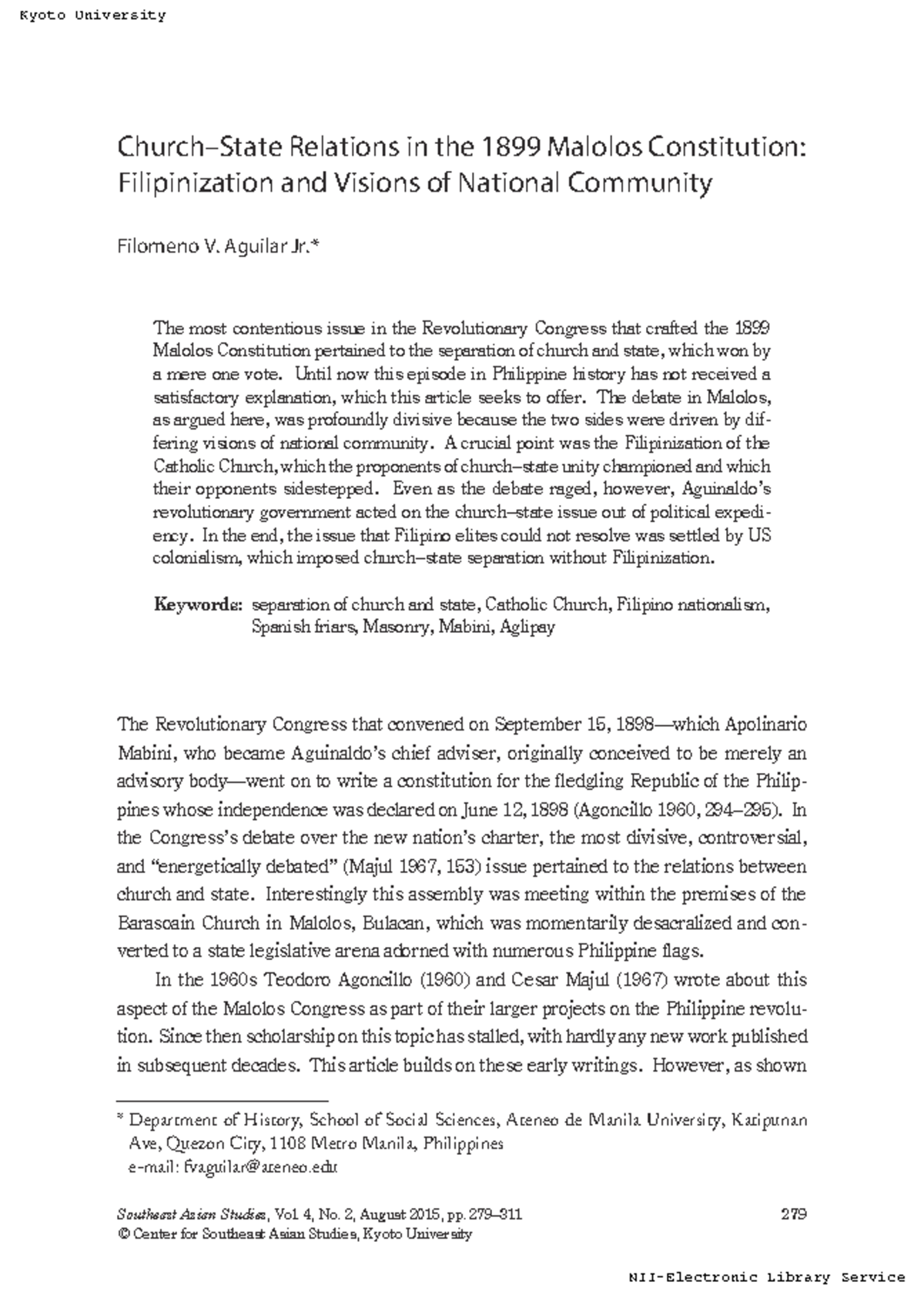 Church-State Relations in the 1899 Malolos Constitution: Unpacking ...