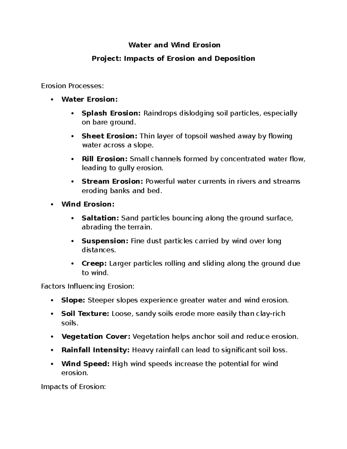 Water and Wind Erosion: Impacts and Mitigation Strategies - ES123 - Studocu