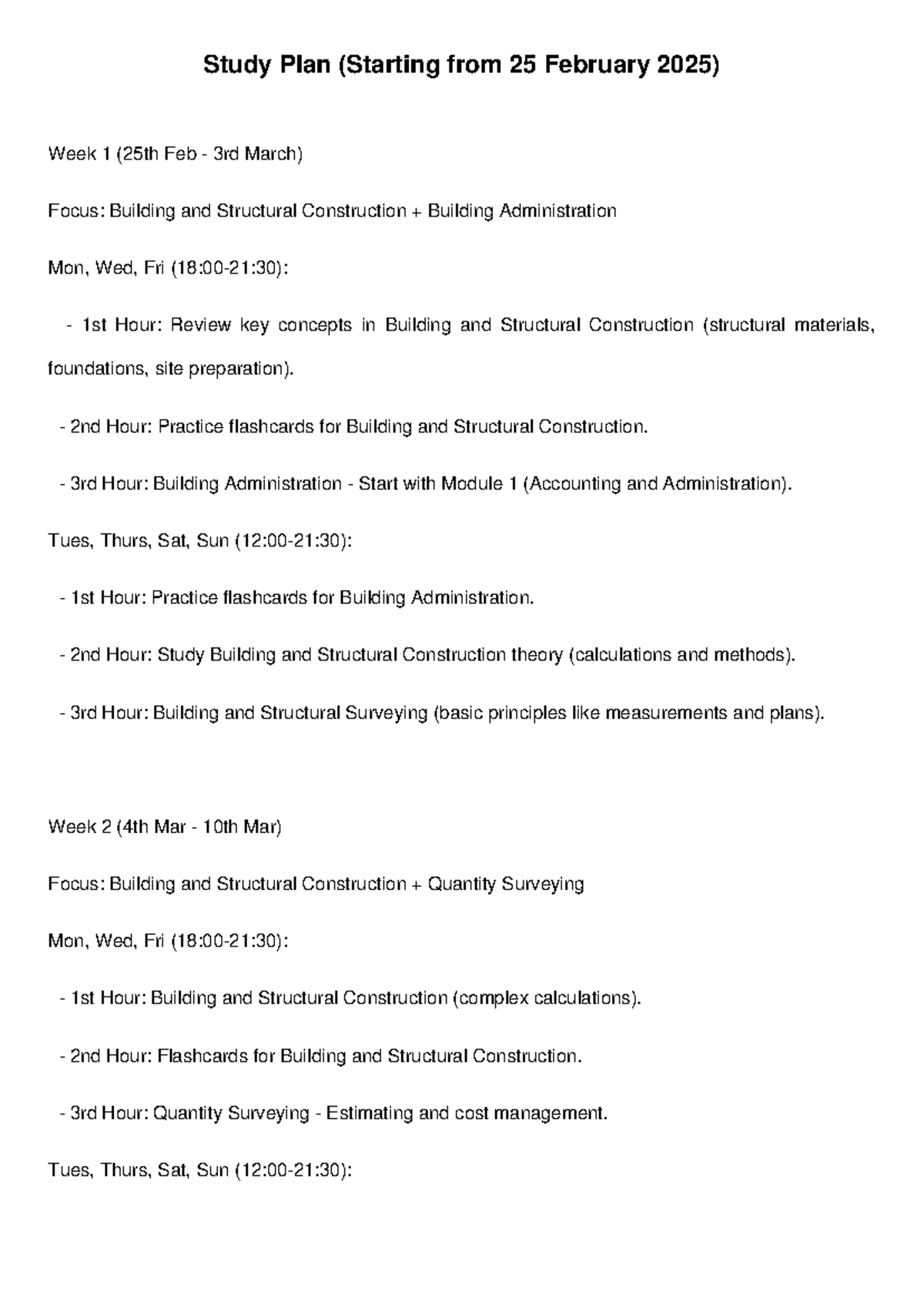Civil Engineering N4 Study Guide: Detailed Study Plan (Feb 2025) - Studocu