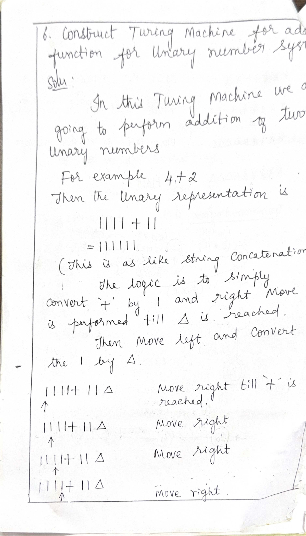 Constructing a Turing Machine for Unary Addition (Example 1) - Studocu