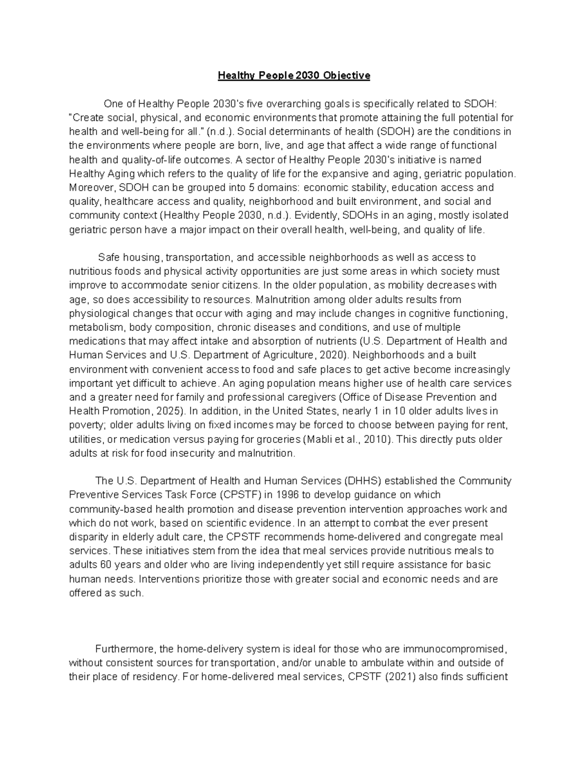 Healthy People 2030: Addressing SDOH for Geriatric Health - Studocu