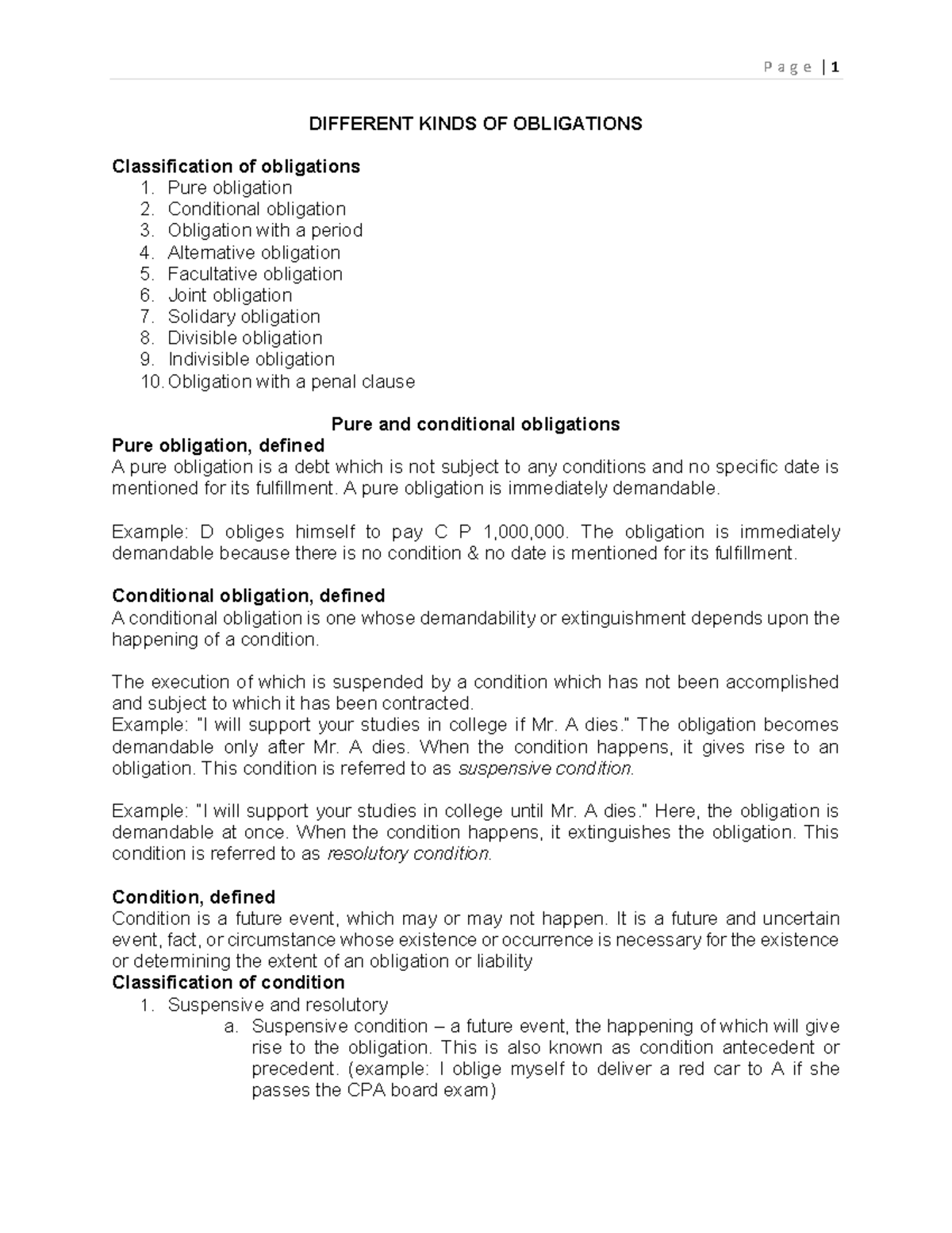 CHAP 3: Classification of Obligations and Their Types - Studocu