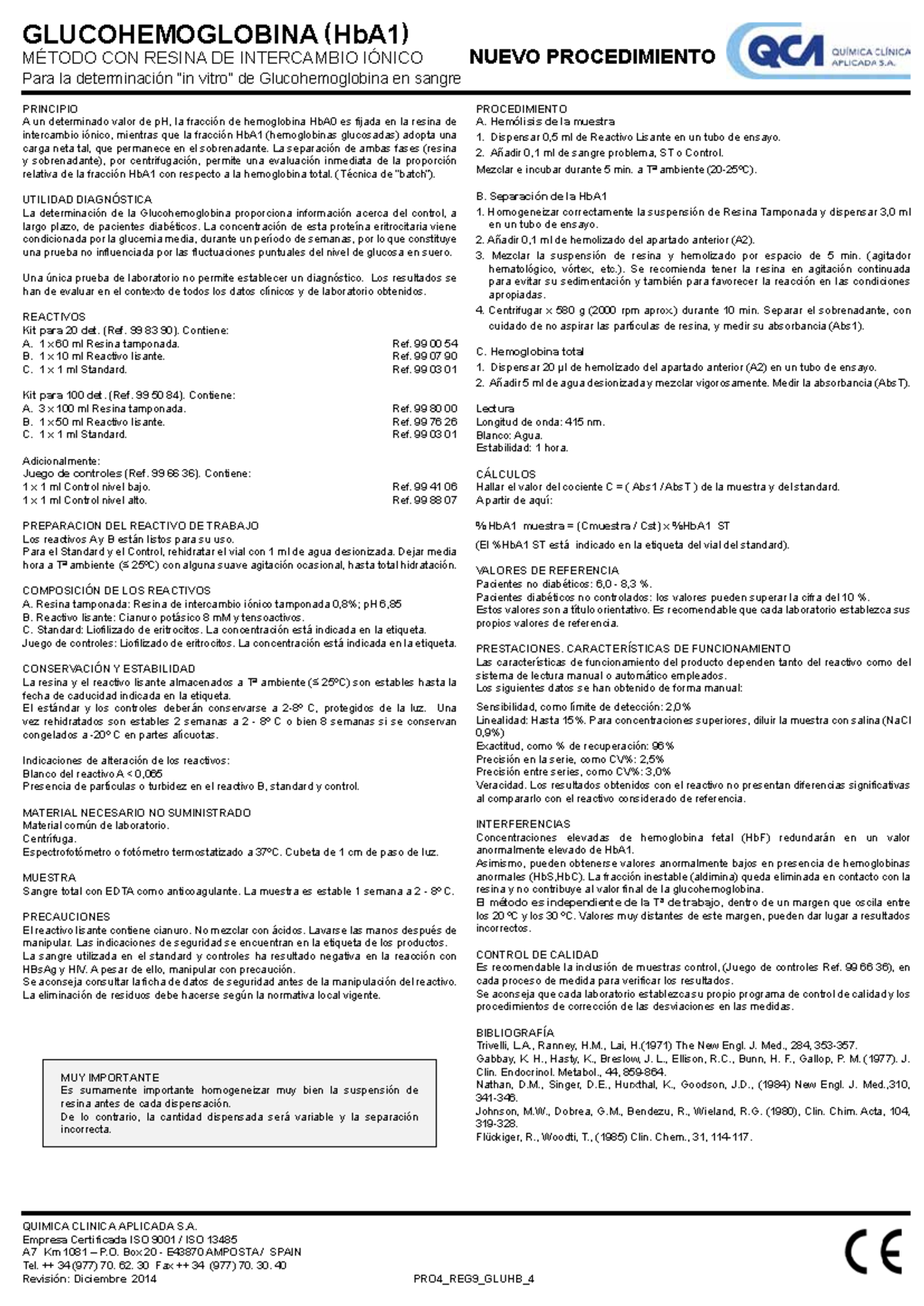 HbA1c Determination Method: Ion Exchange Resin Procedure - QCA - Studocu