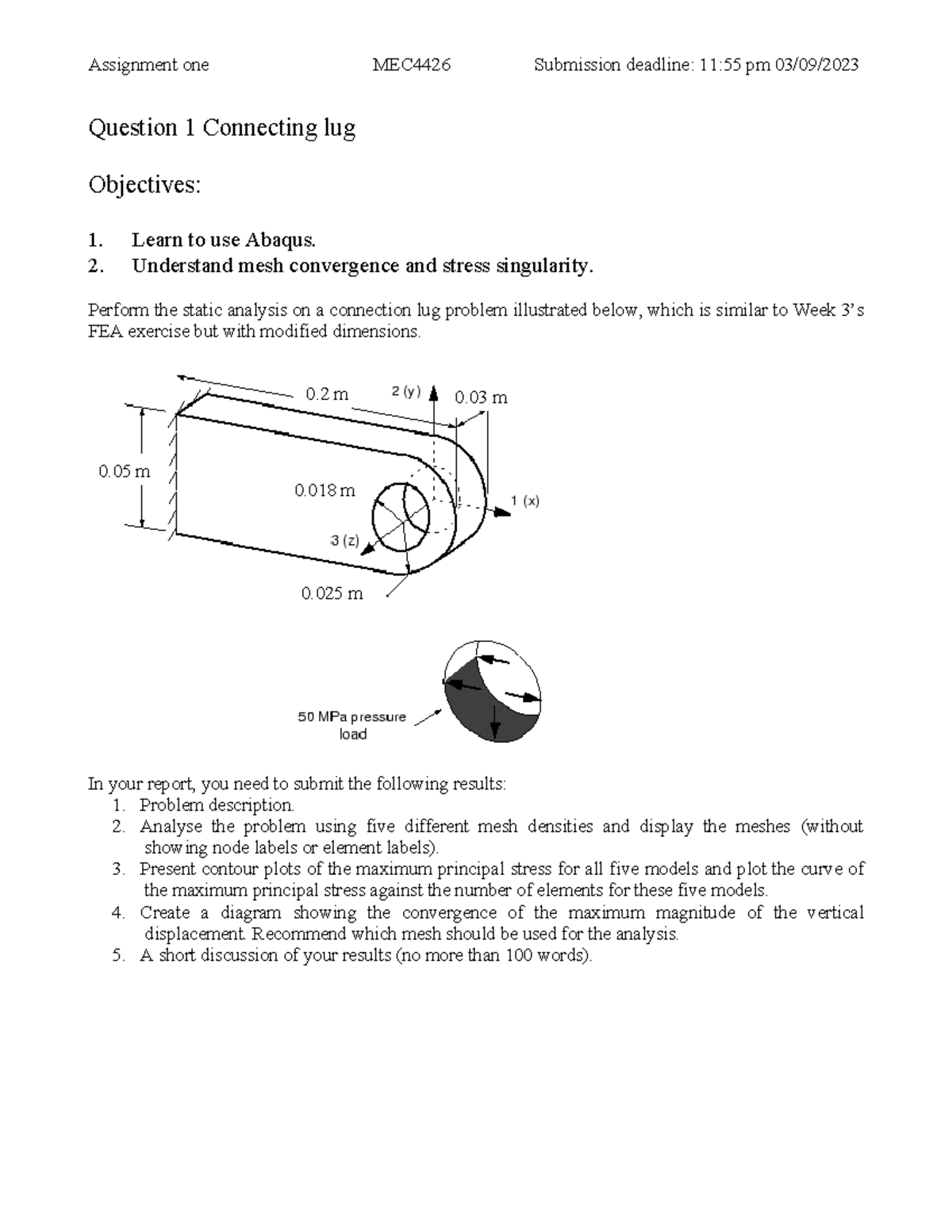 Assignment 2 MEC4426: FEA Analysis of Connection Lug & Cantilever Beam ...