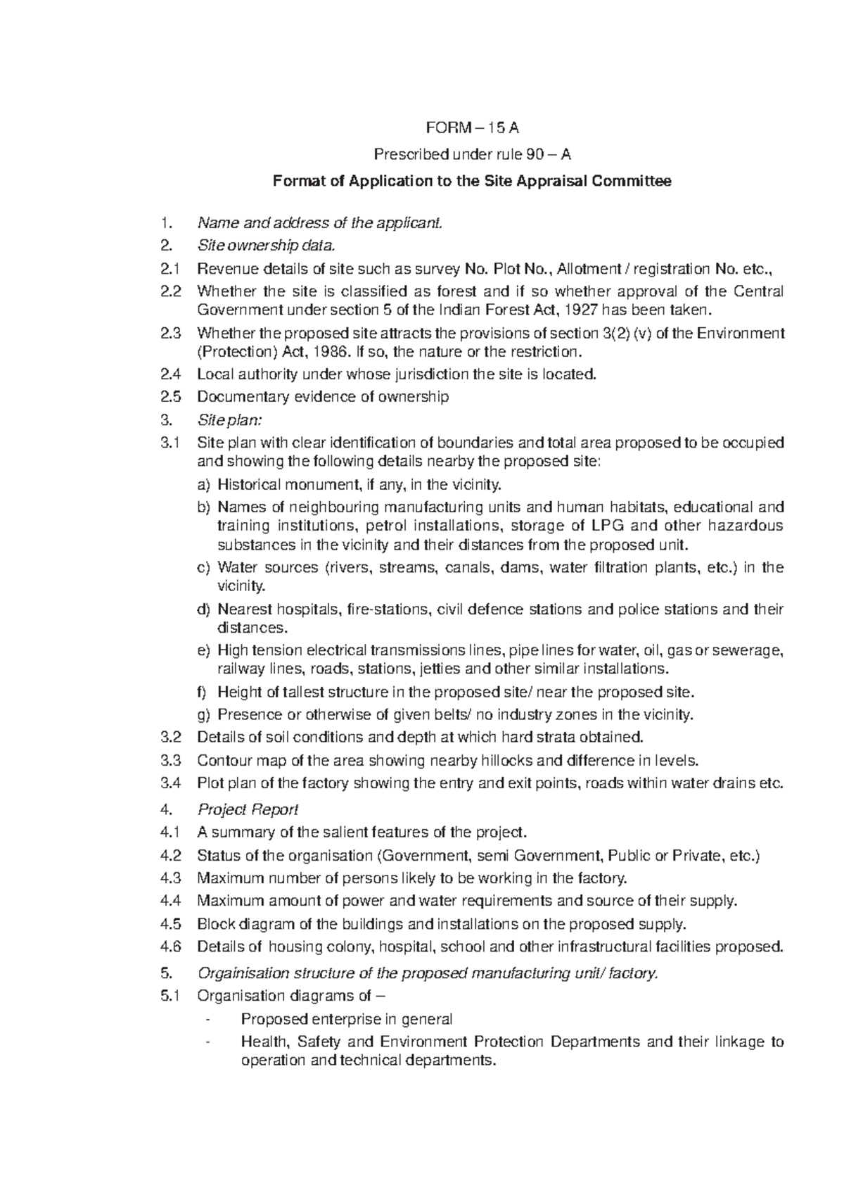 FORM 15A: Application Format for Site Appraisal Committee Approval ...