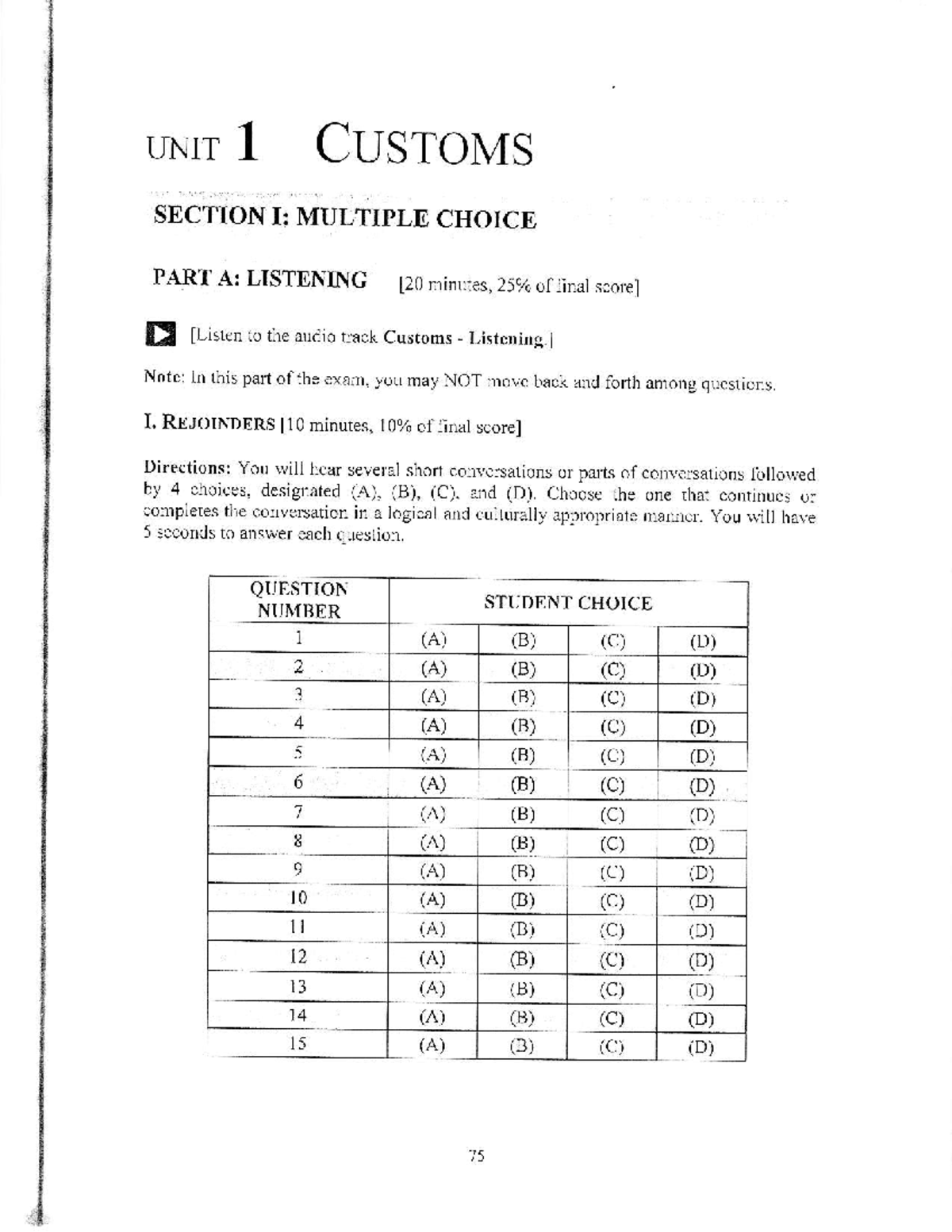 AP5 Test 1 - Chinese AP Listening & Customs Practice Materials - Studocu
