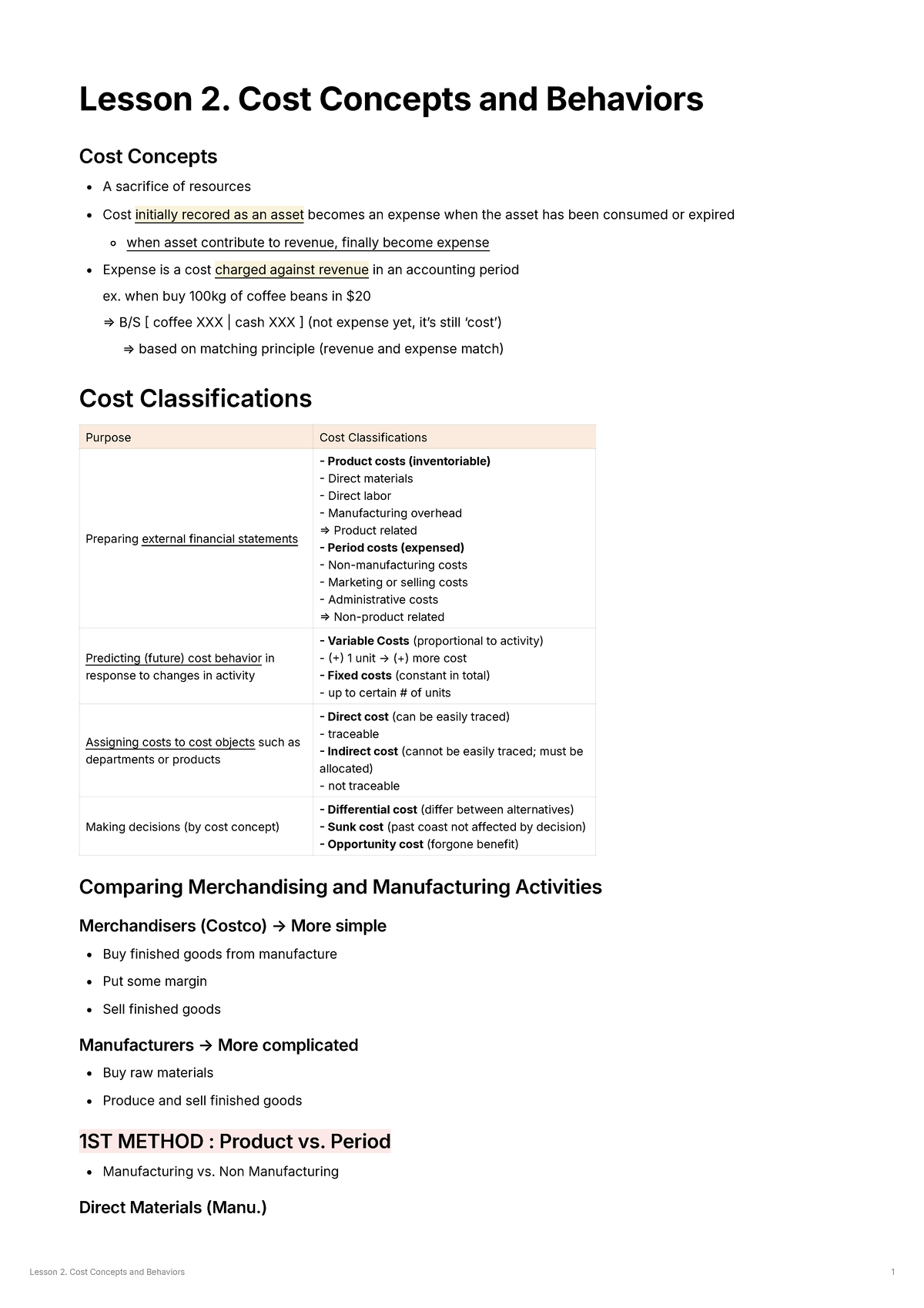 Lesson 2: Cost Concepts and Behaviors Overview - Studocu