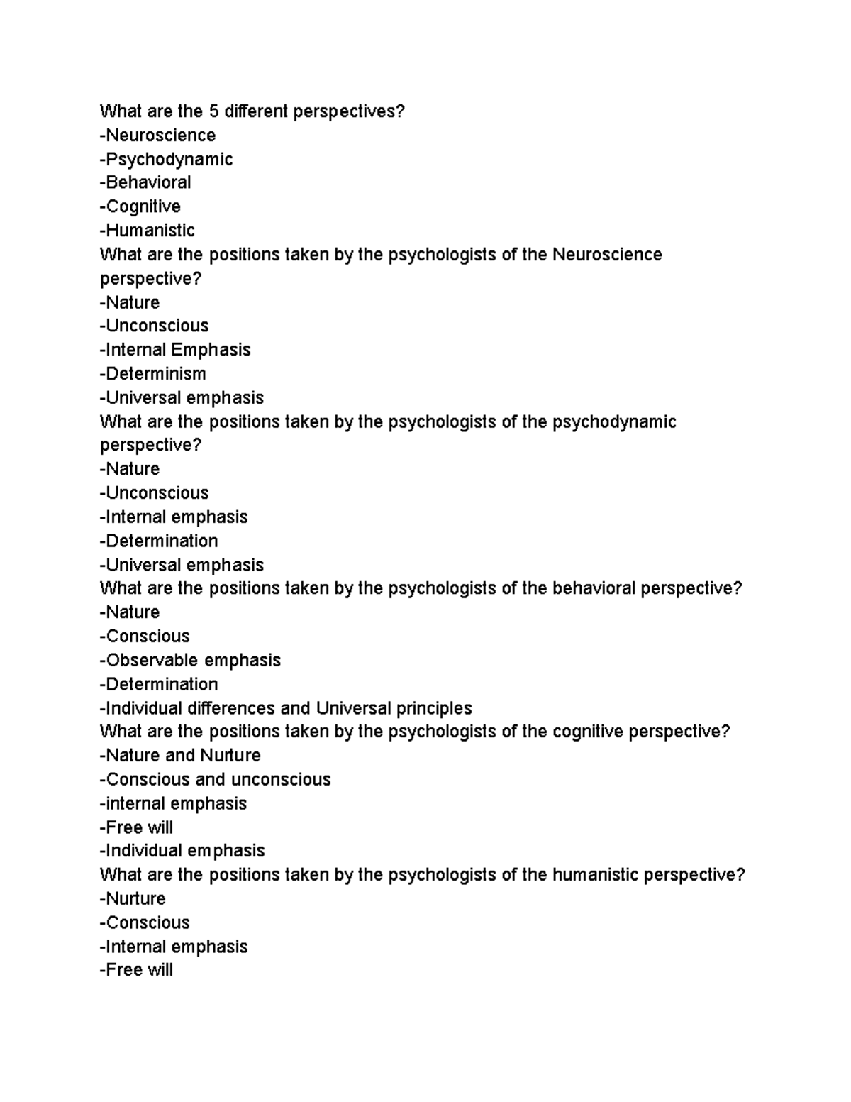 Psychology 83 - Key Lecture Notes on Perspectives and Definitions - Studocu