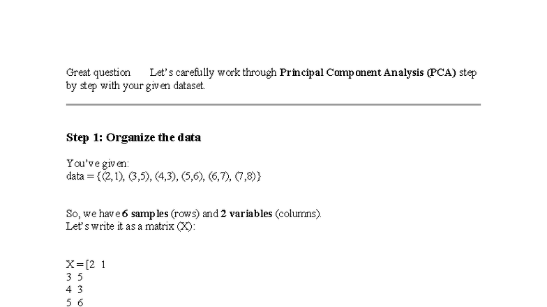 PCA Numerical Practice - Step-by-Step Guide for Data Analysis - Studocu