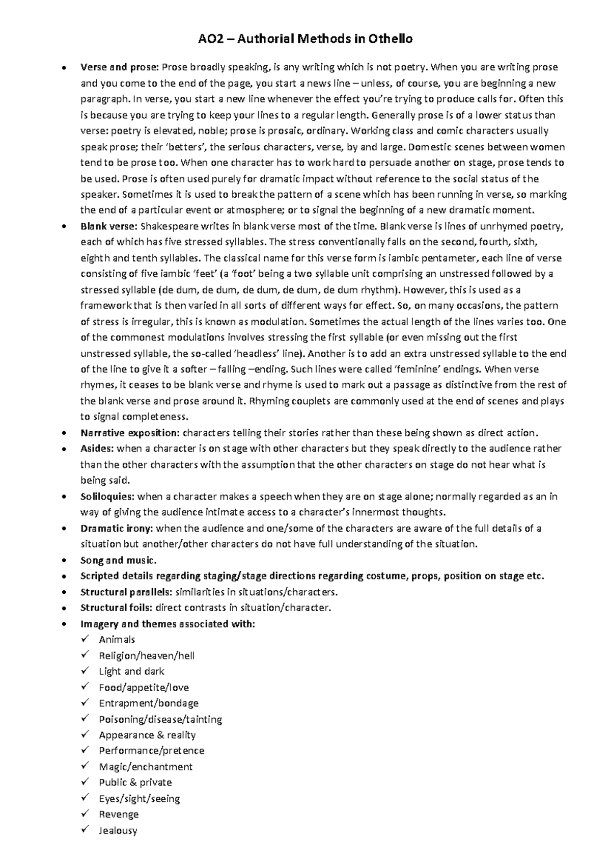 AO2 Authorial Methods in Othello: Prose, Verse, and Dramatic Techniques ...