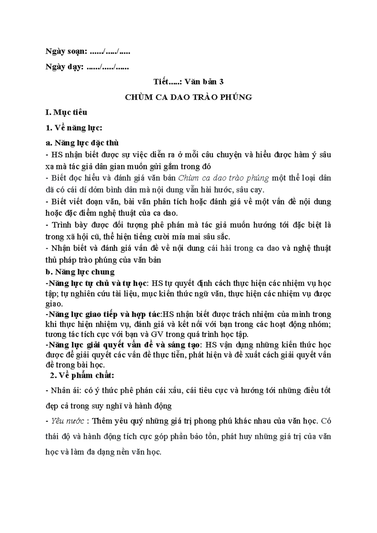 Chương trình giảng dạy: Chùm ca dao trào phúng - Ngữ văn 8 - Studocu