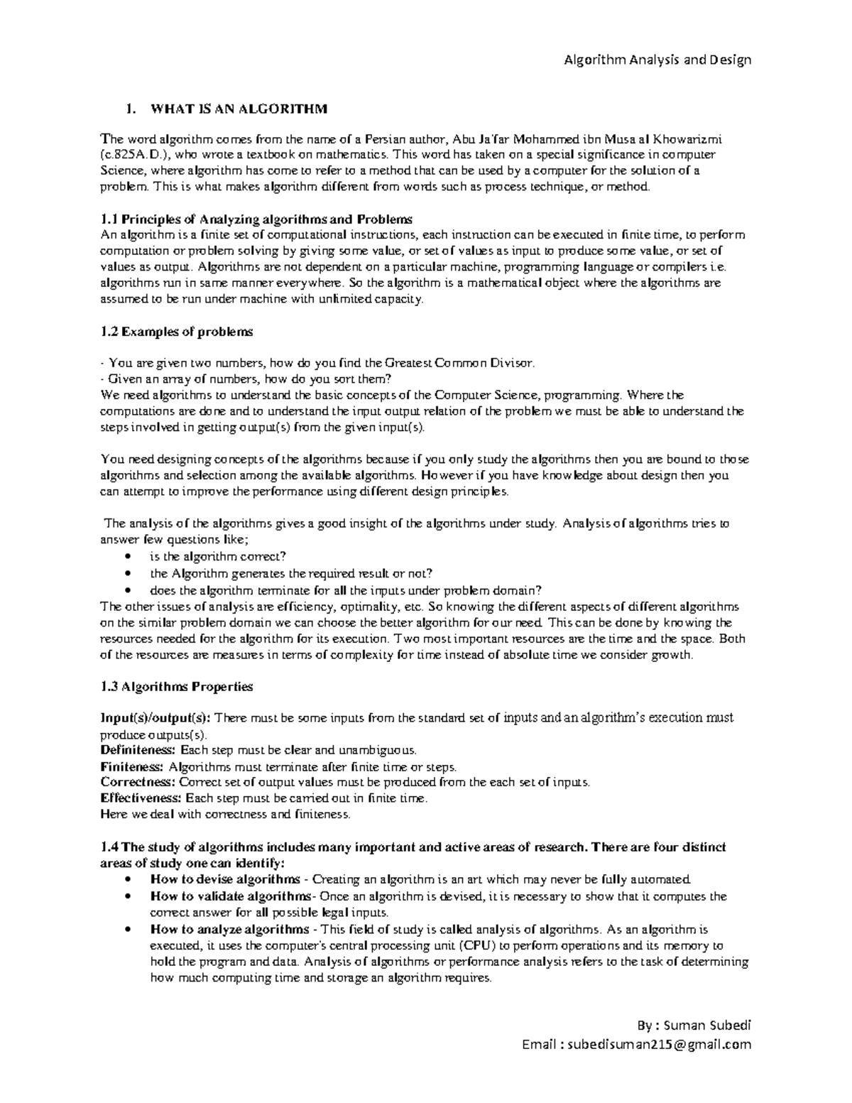 AAD-Final Exam Notes: Algorithm Analysis and Design Overview - Studocu