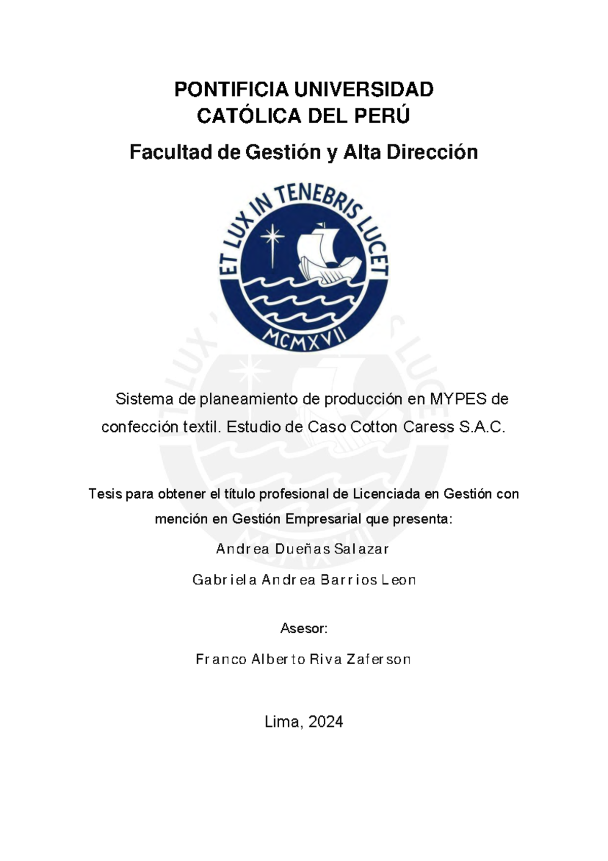 Sistema de Planeamiento de Producción en MYPES Textiles: Caso Cotton ...