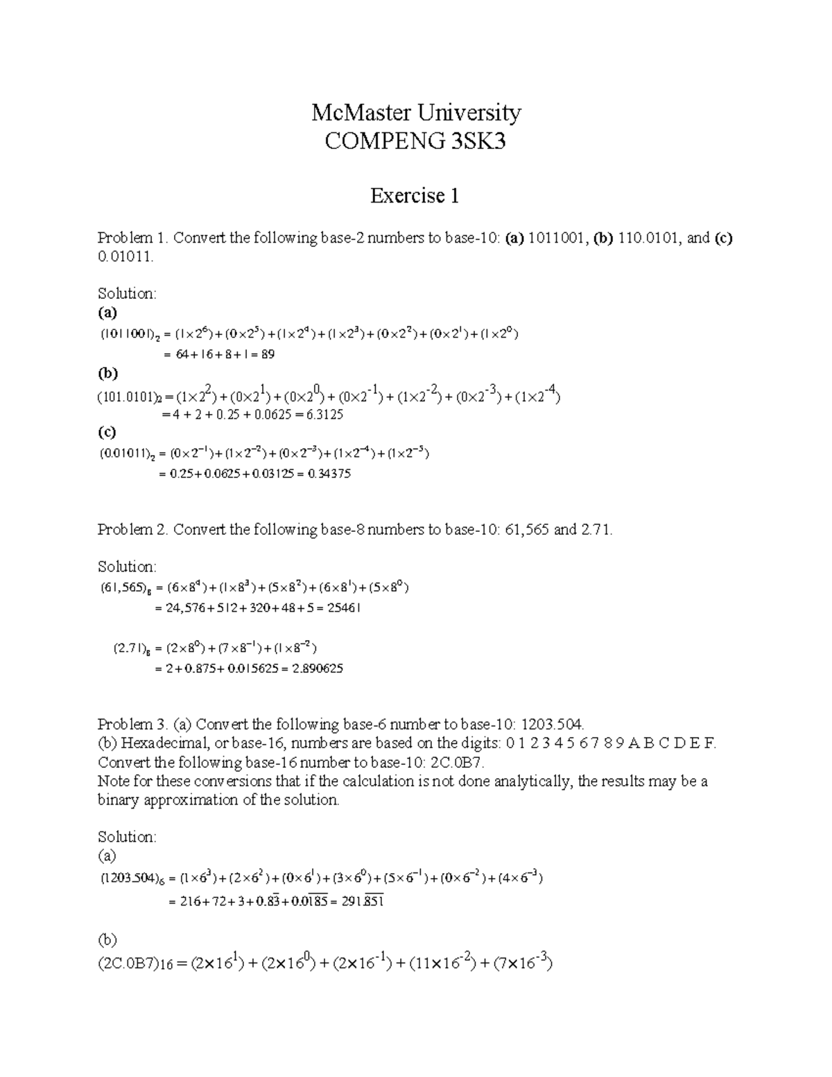 McMaster University COMPENG 3SK3 Practice Problems Solutions - Studocu