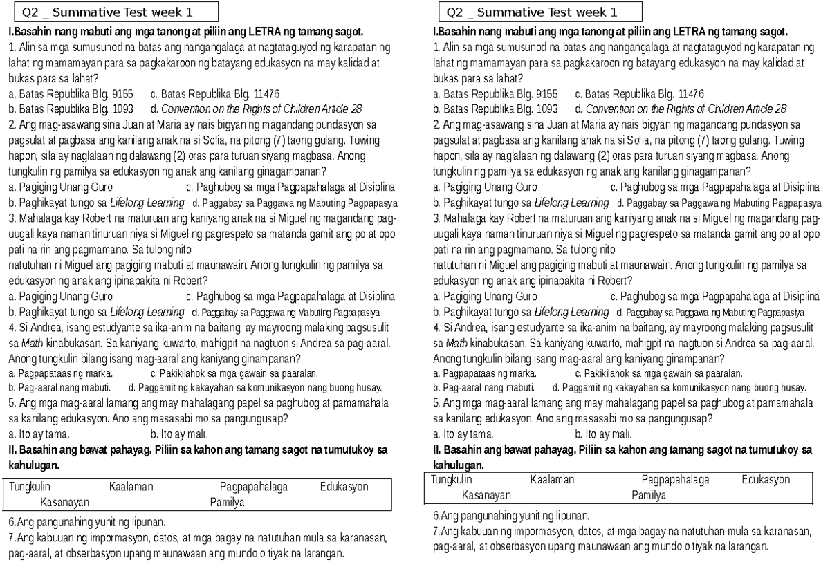 Q2 _ Values Education Week 1-2 Quiz - Studocu