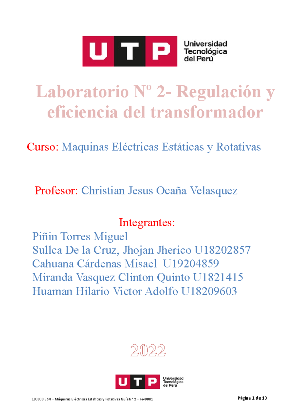 LAB 2: Regulación y Eficiencia del Transformador - Máquinas Eléctricas - Studocu