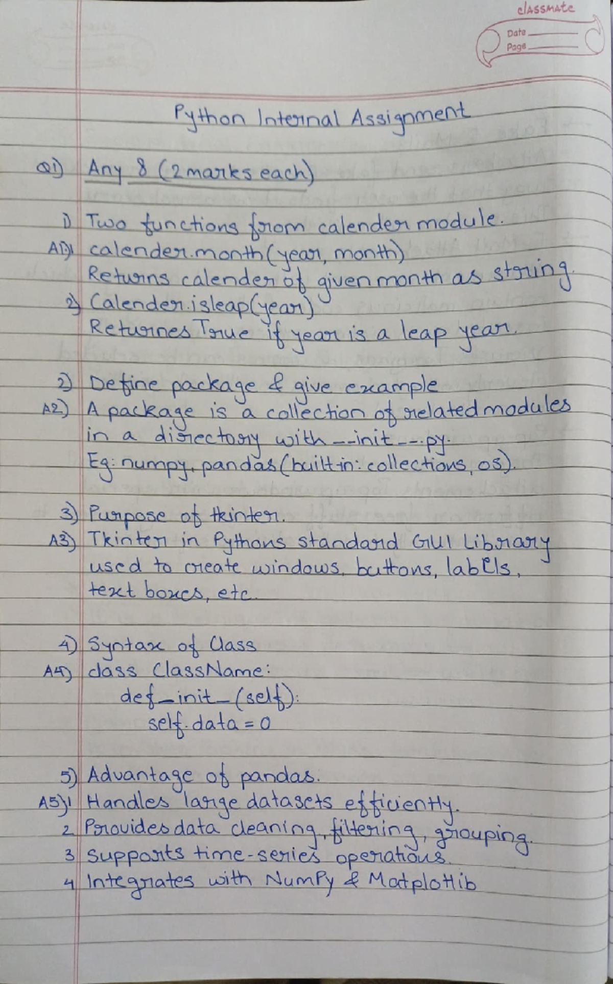 Python Assignment - Important Notes on Functions and Tkinter - Studocu