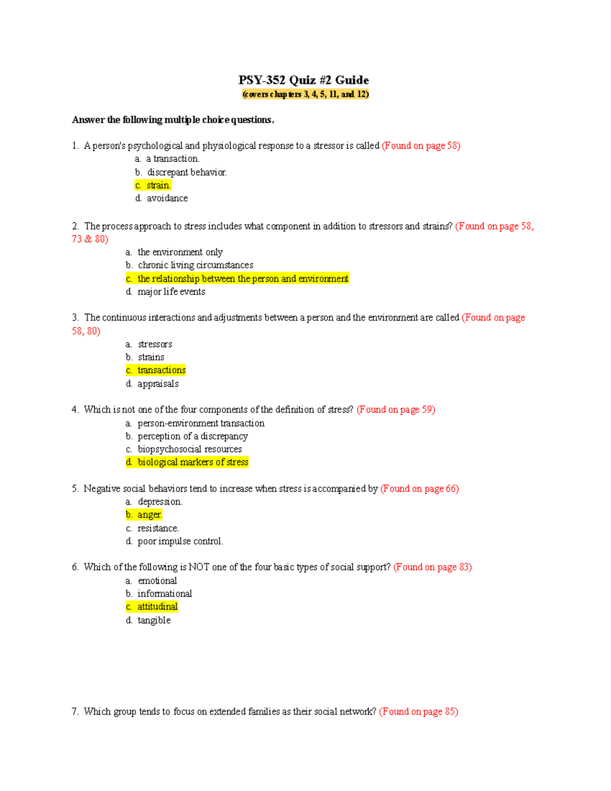 PSY-352 Spring Quiz 2 Study Guide - Key Concepts & Questions - Studocu