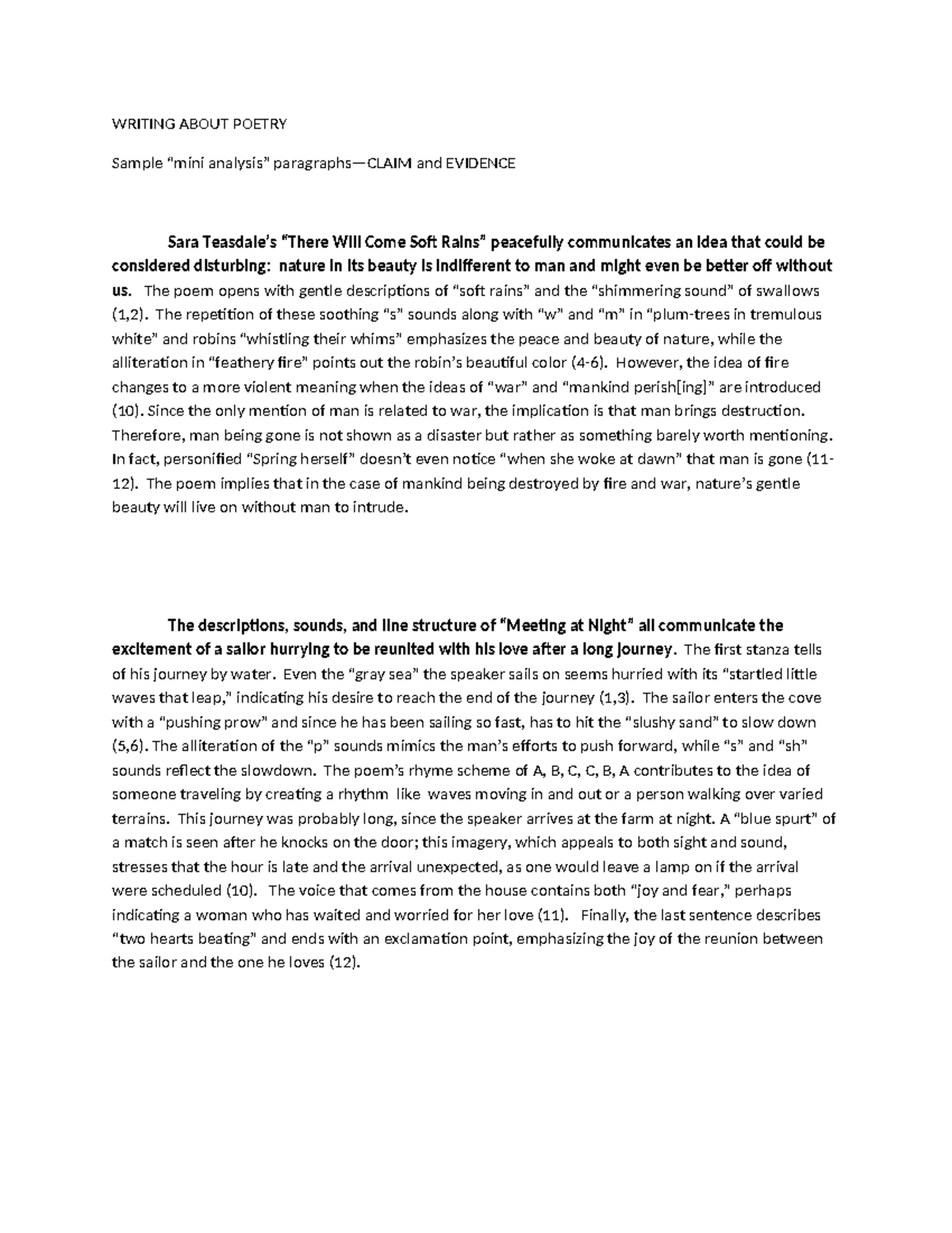 ENG 201: Writing About Poetry - Analyzing Nature and Humanity - Studocu