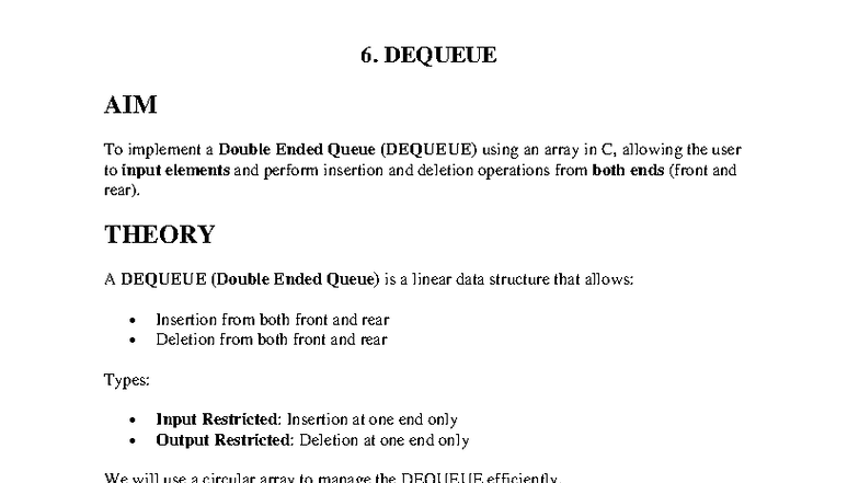 Experiment 6-13: Implementing Data Structures and Algorithms in C - Studocu