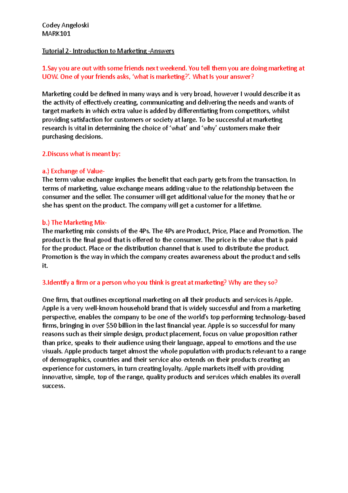 Marketing Tutorial 2 Answers - UOW Insights and Analysis - Studocu