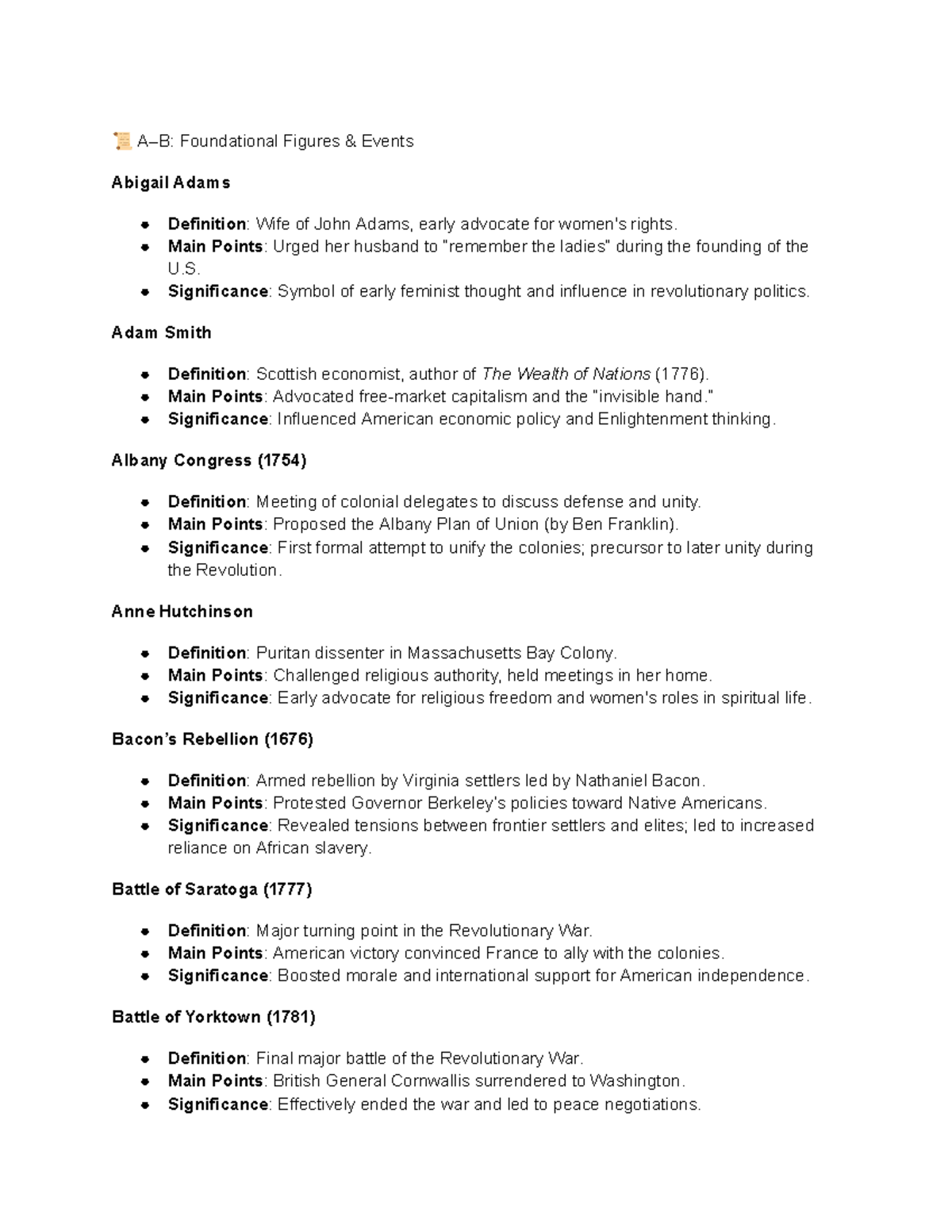 Colonial Conflicts, Key Figures, and Events in American History (HIST ...