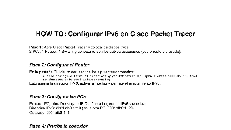 How to Configurar IPv6 en Cisco Packet Tracer - HOW TO: Configurar IPv6 ...