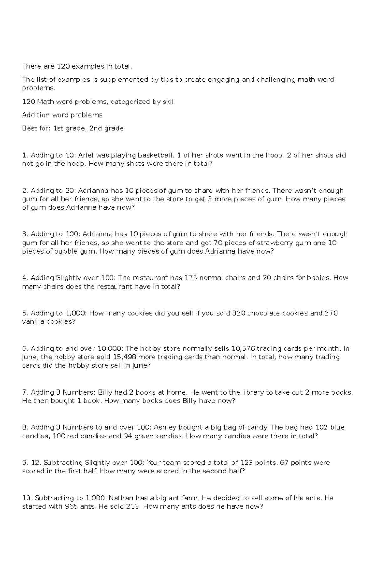 MATH 101 - Quiz: 120 Engaging Word Problems for Grades 1-5 - Studocu