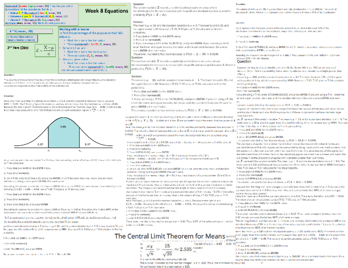 Stats WK 8: Normal Distribution Calculations and Applications - Studocu
